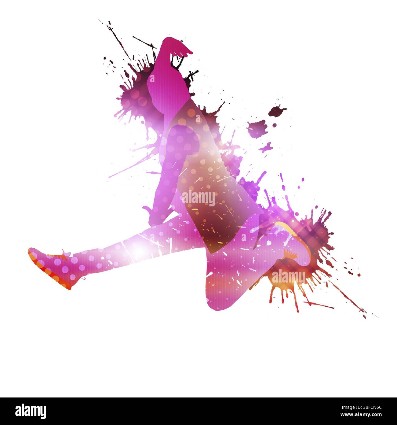 Colorful silhouette of dancer in jump on white background Stock Photo ...