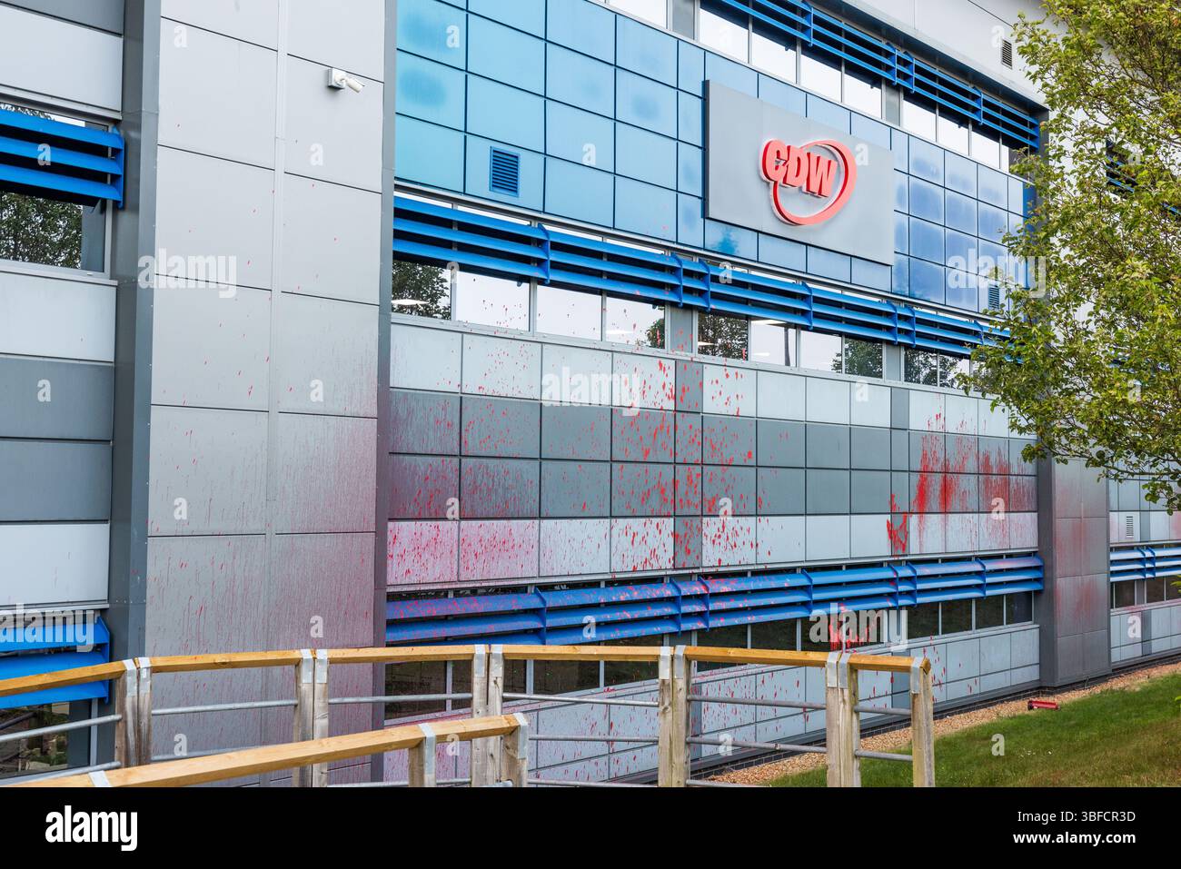 Peterborough, UK. 01 JUN, 2025. Plants covered in red paint as ...