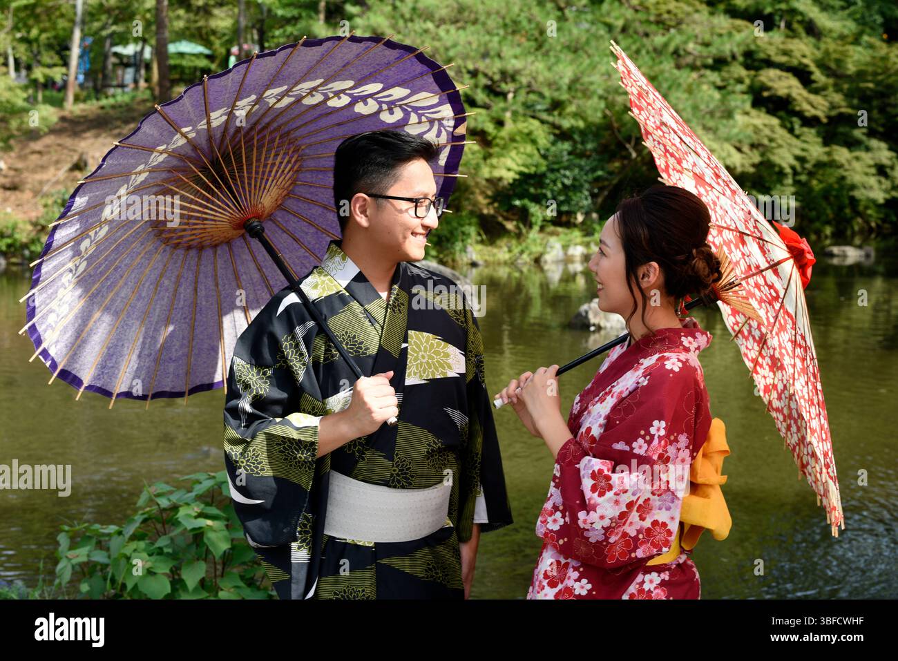 A young couple wearing traditional clothes in Kyoto,Japan,Asia Stock ...