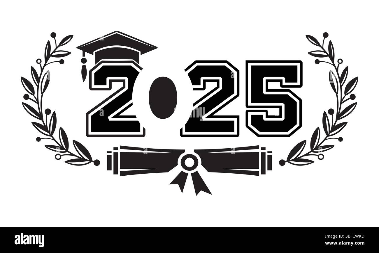2025 Graduation Diploma and Cap Emblem Laurel Design Stock Vector Image ...