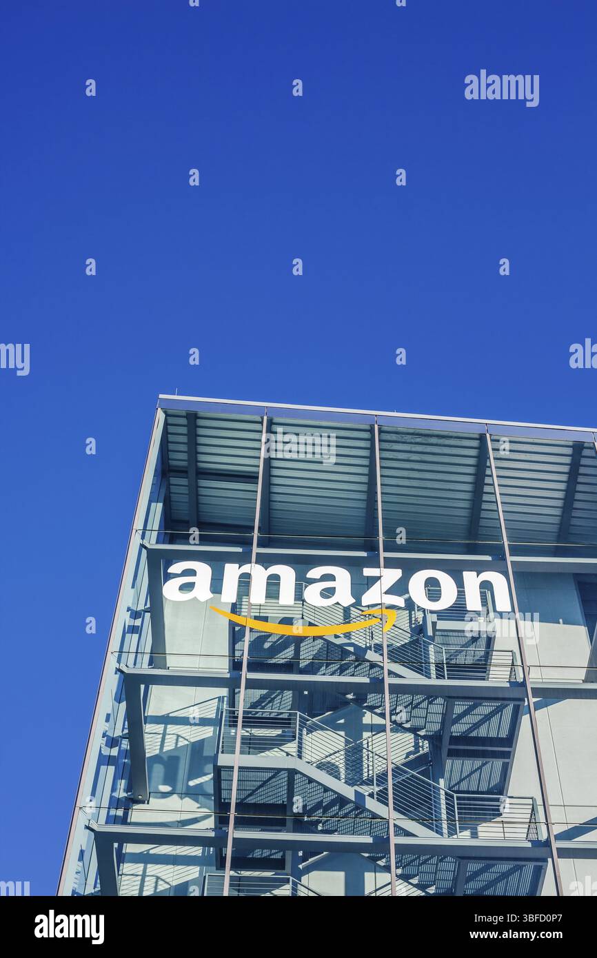 MUNICH, GERMANY - DECEMBER 26, 2018: Amazon logo at the company office ...