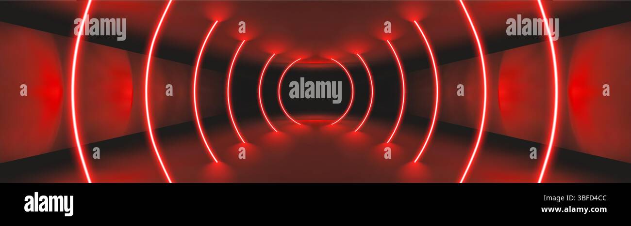 Red neon casino background. Red light neon tunnel. Led line laser stage ...