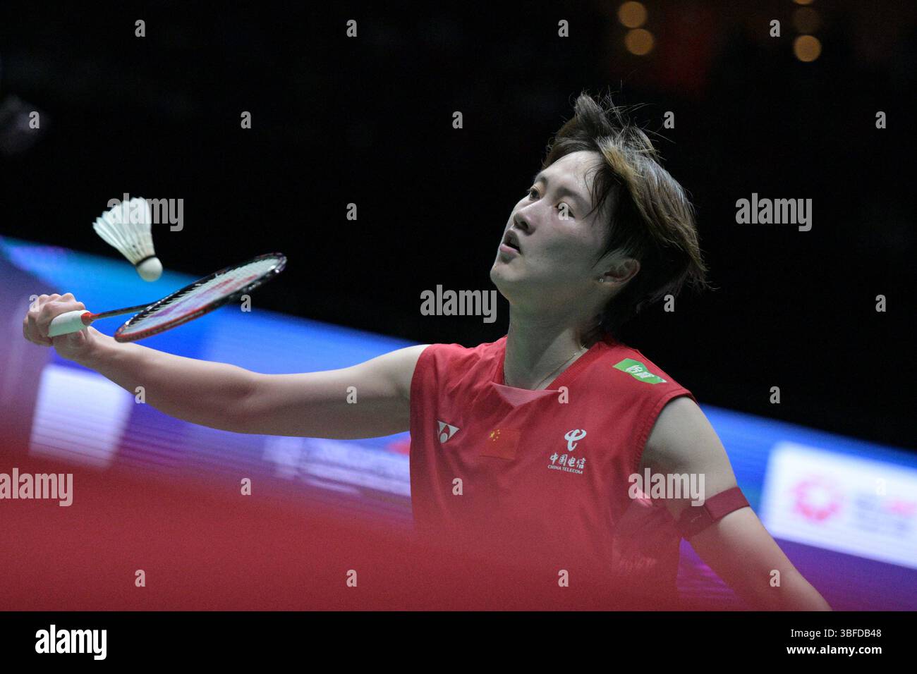 Singapore. 1st June, 2025. Chen Yufei of China hits a return during the women's singles final ...