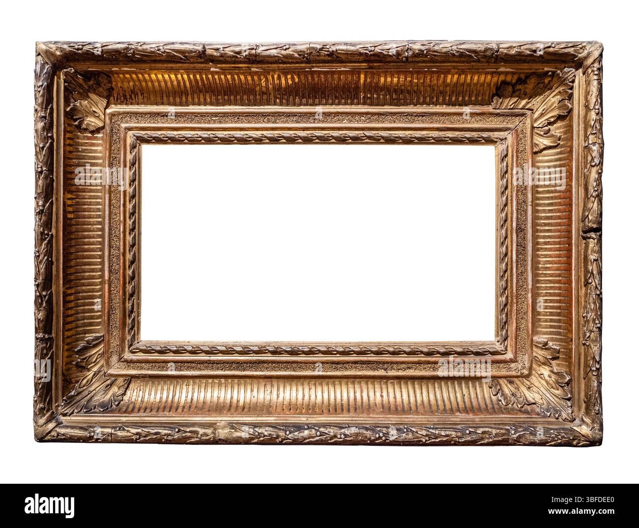 ancient horizontal very wide dark golden carved picture frame cutout on ...