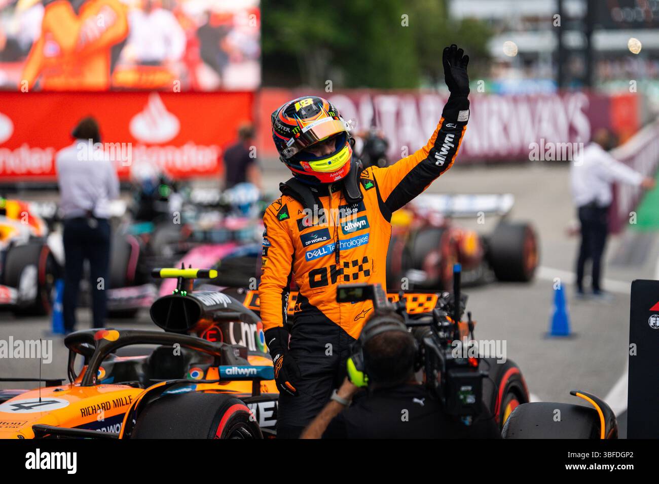 McLaren Formula 1 Team's Australian driver Oscar Piastri seen after the pole position of the ...