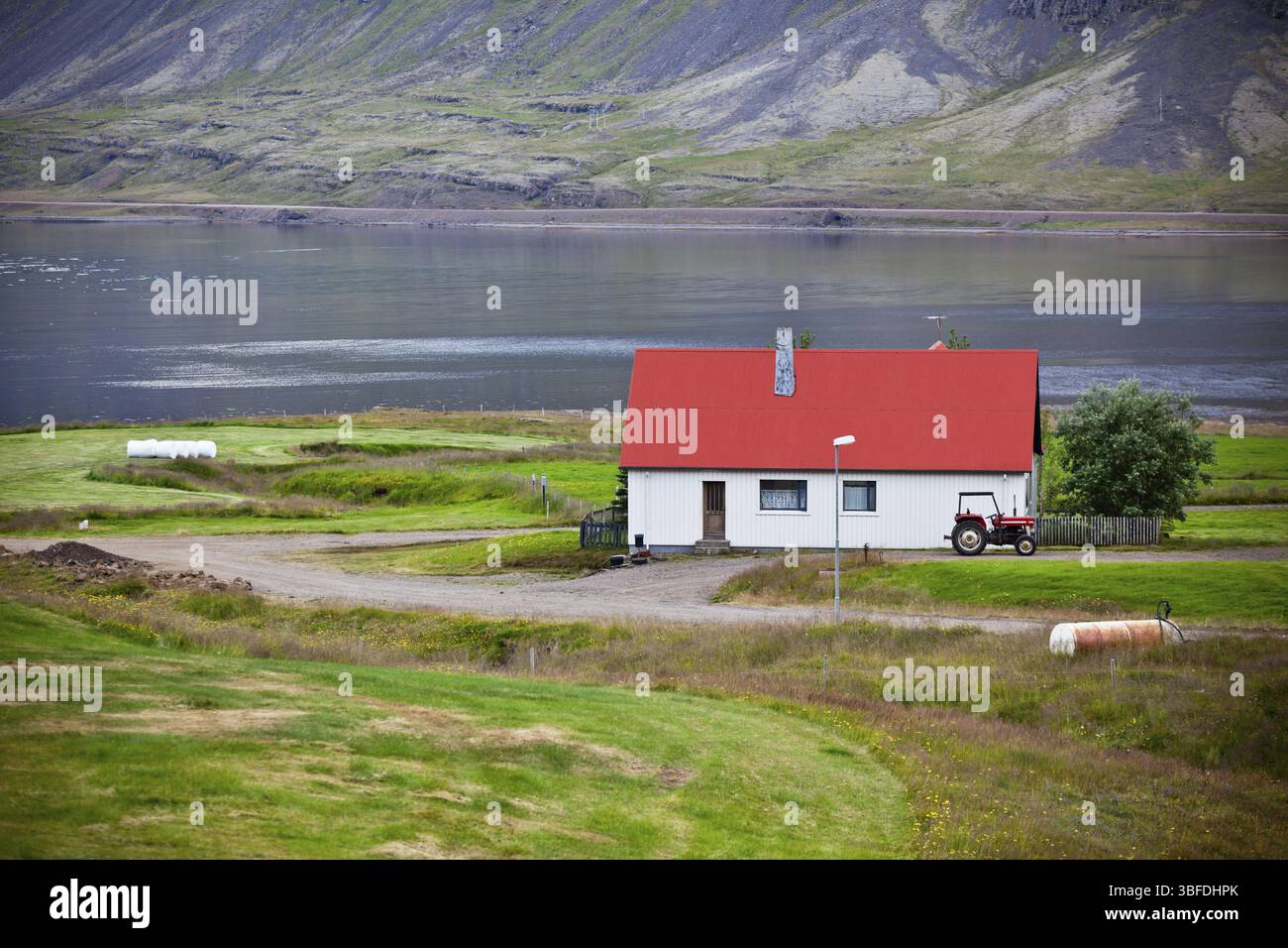 Typical Farm House at Icelandic Fjord Coast. Horizontal shot Stock ...
