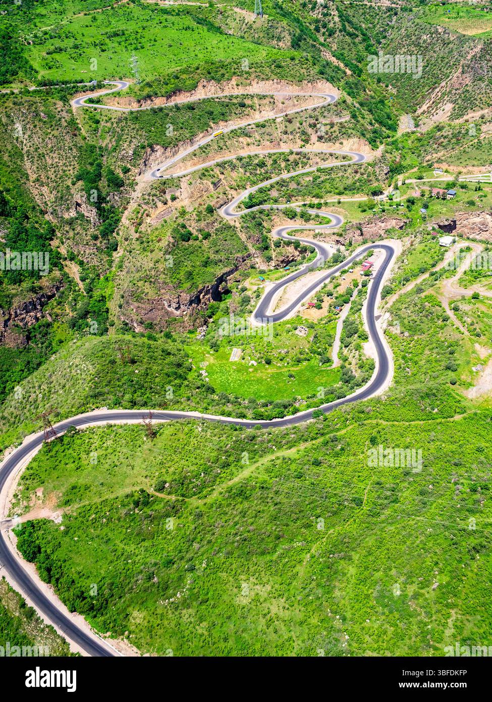 above view of Devil's Bridge on serpentine road in mountain Vorotan ...