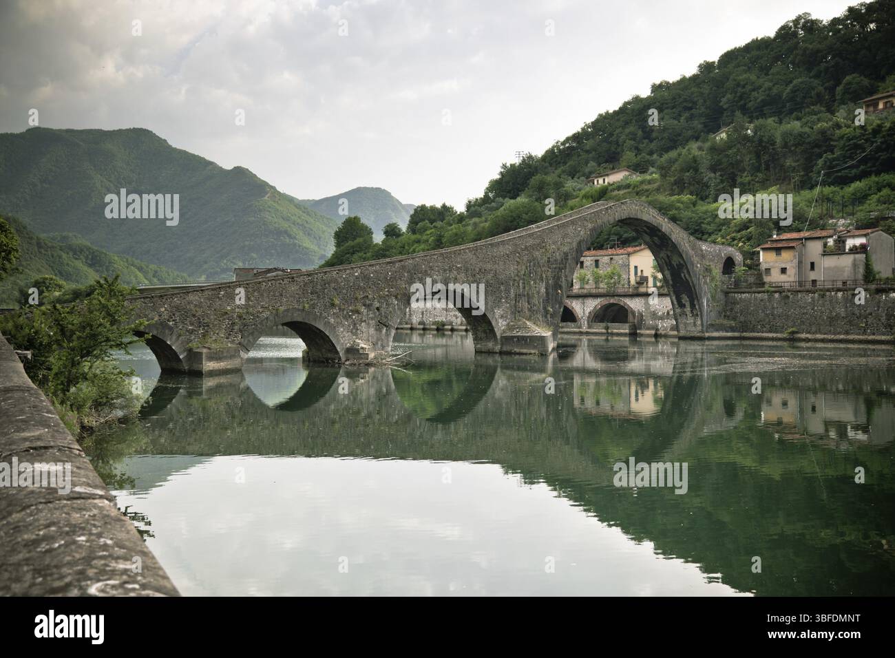 Maddalena Bridge at Bagni di Lucca, Tuscany, Italy. Also known as the ...