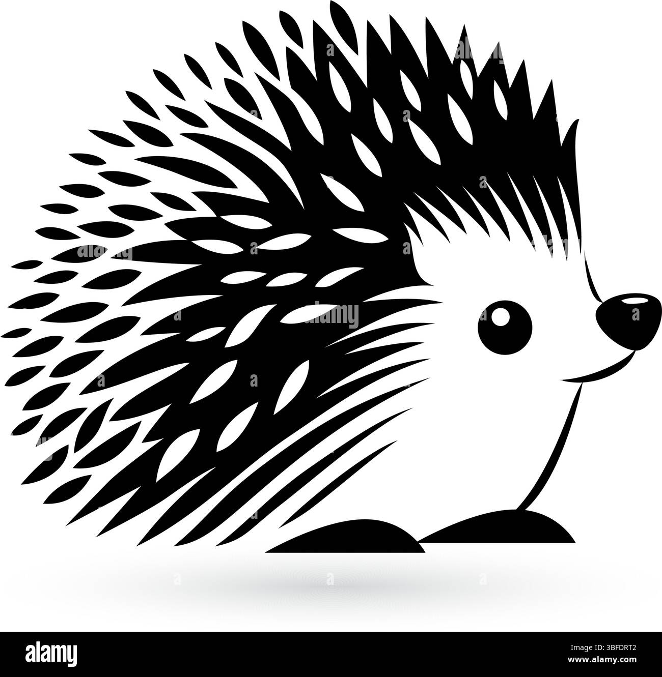 Cartoon-style black outline of a hedgehog on a white background, in the ...