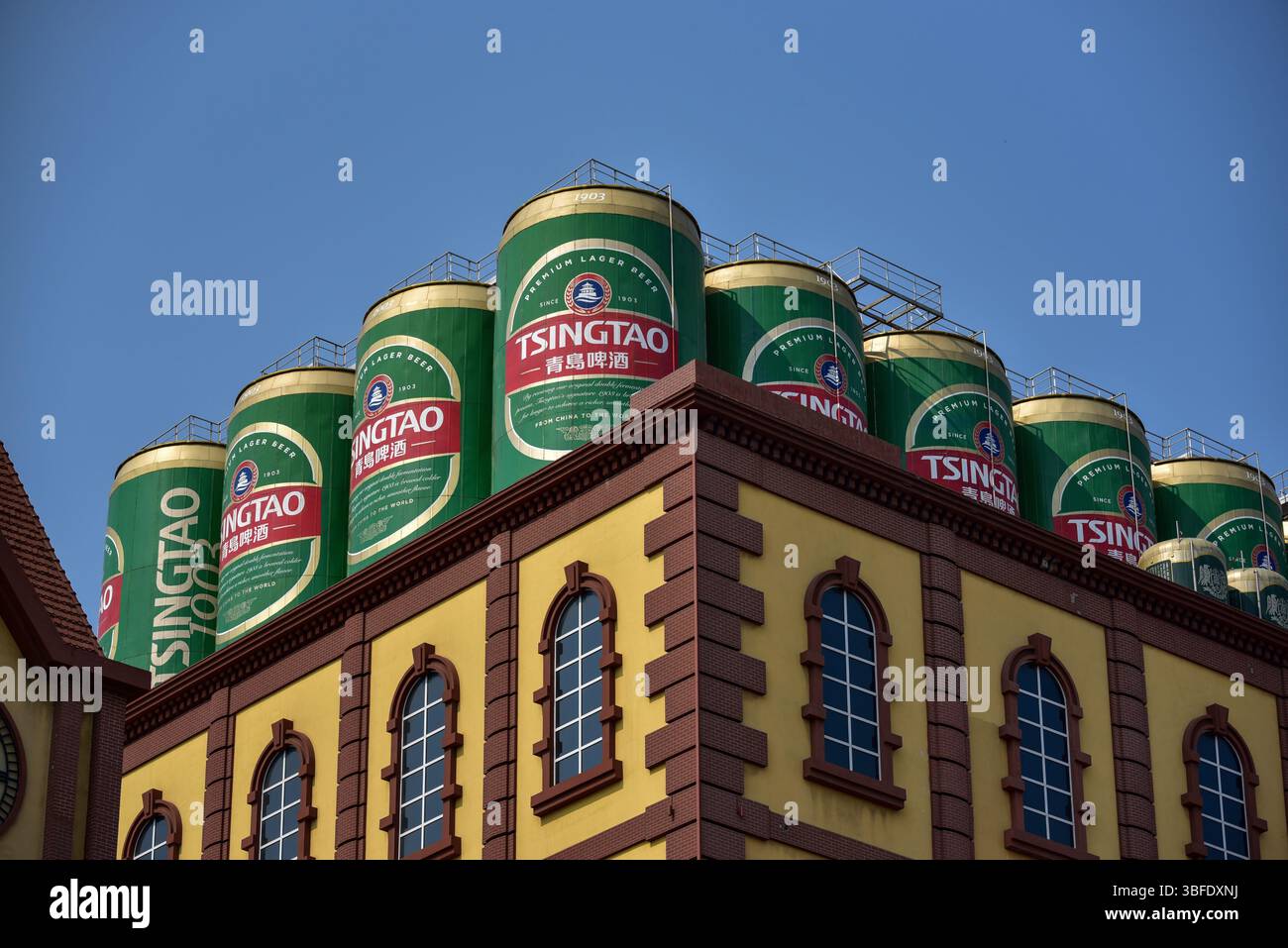Decorative beer cans on the roof of the Tsingtao Beer Musuem and ...