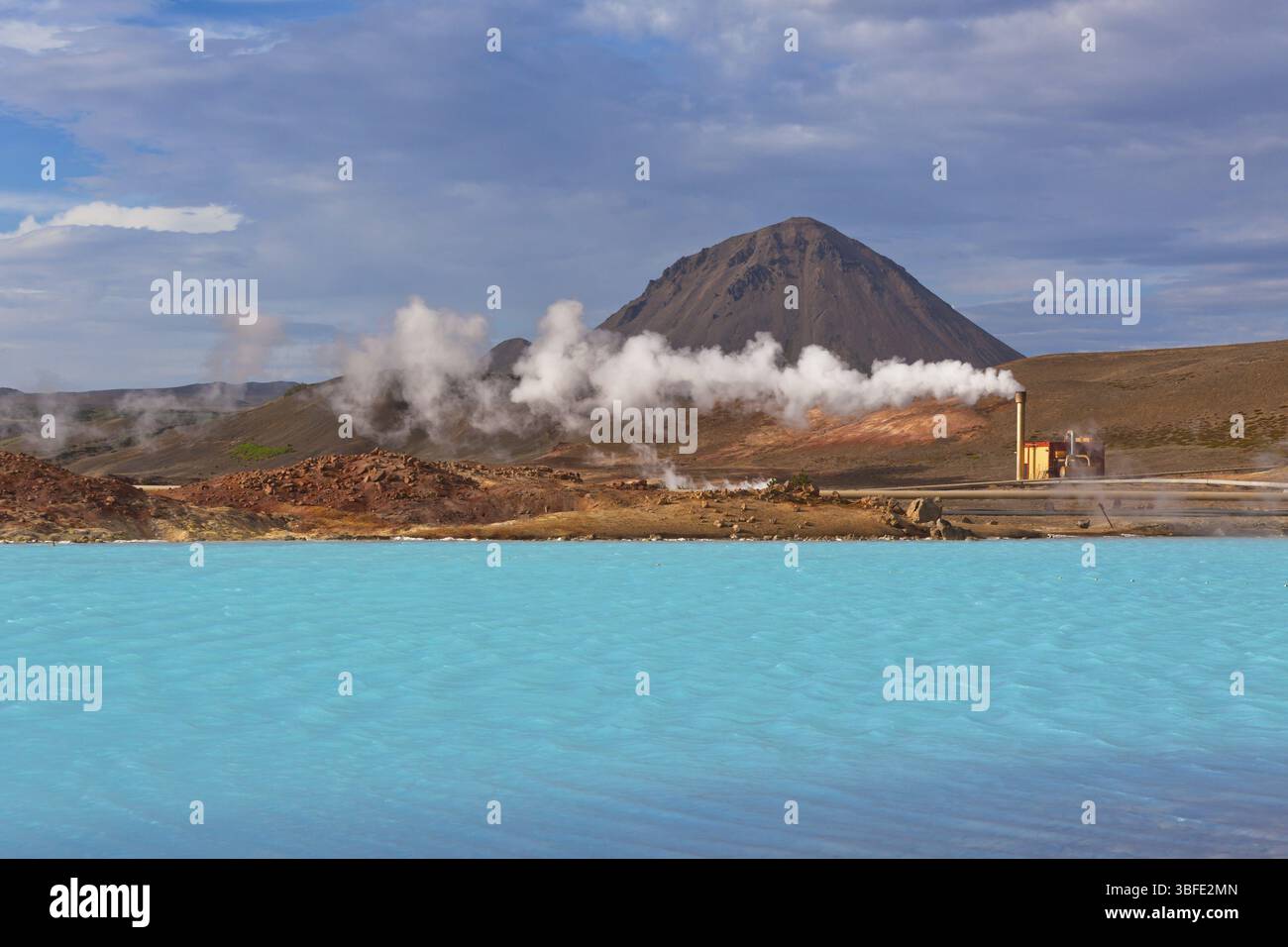 Geothermal Power Station and Bright Turquoise Lake in Iceland at Summer ...