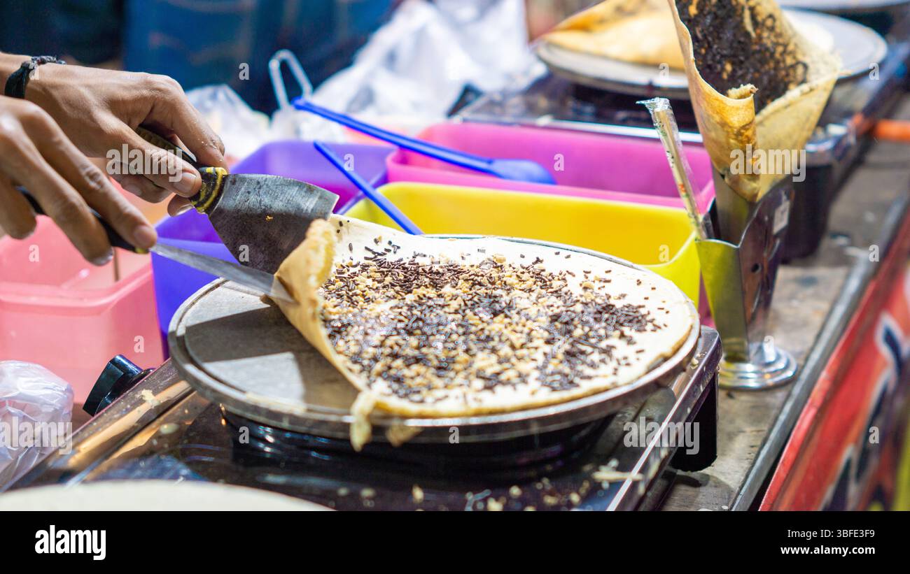 The process of making crispy crepes filled with various different ...