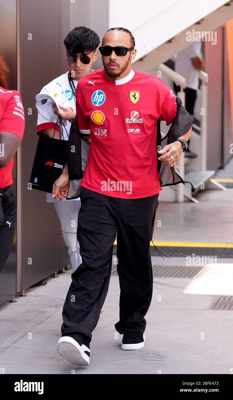 Ferrari's Lewis Hamilton in the paddock before the race at the Circuit ...