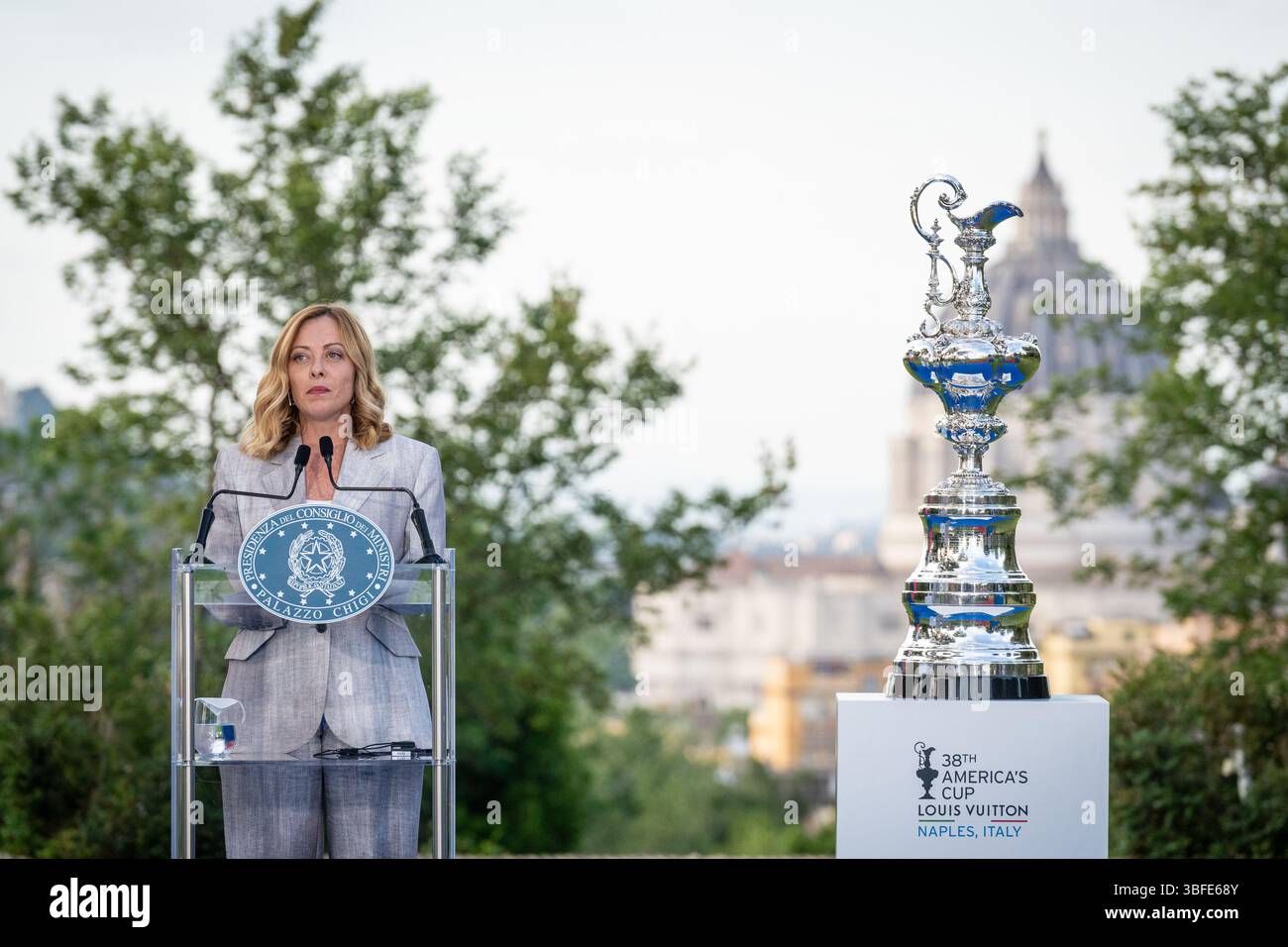 May 26, 2025, Rome, Italy: Italian Prime Minister Giorgia Meloni speaks ...