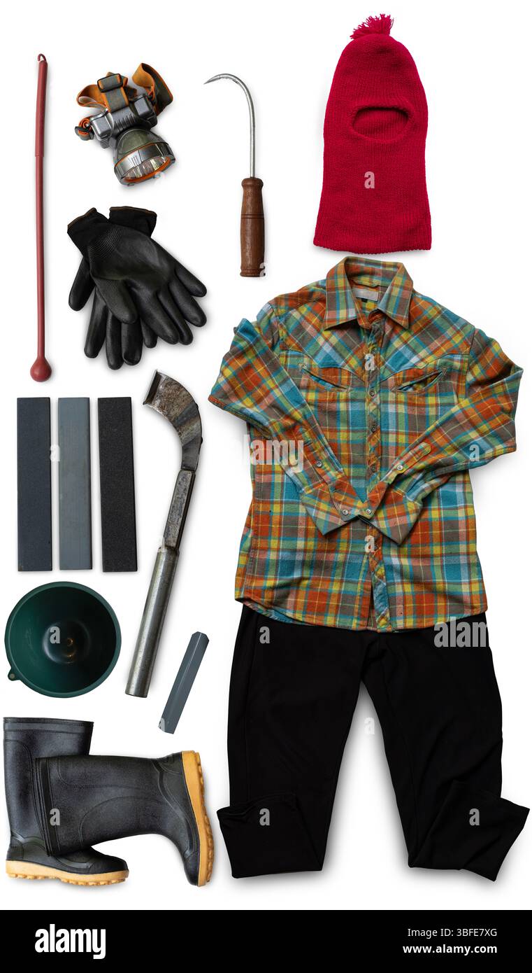 Para rubber tapping equipment and tools traditional isolated on a white ...