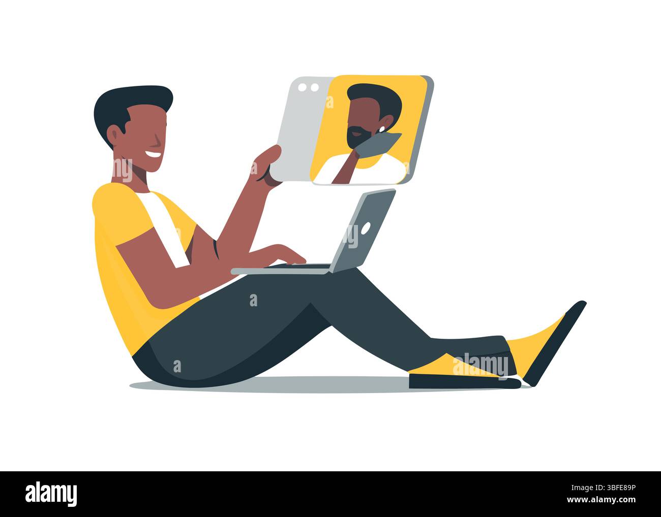 Connecting Across the Distance Black Man Video Calling Friend While ...