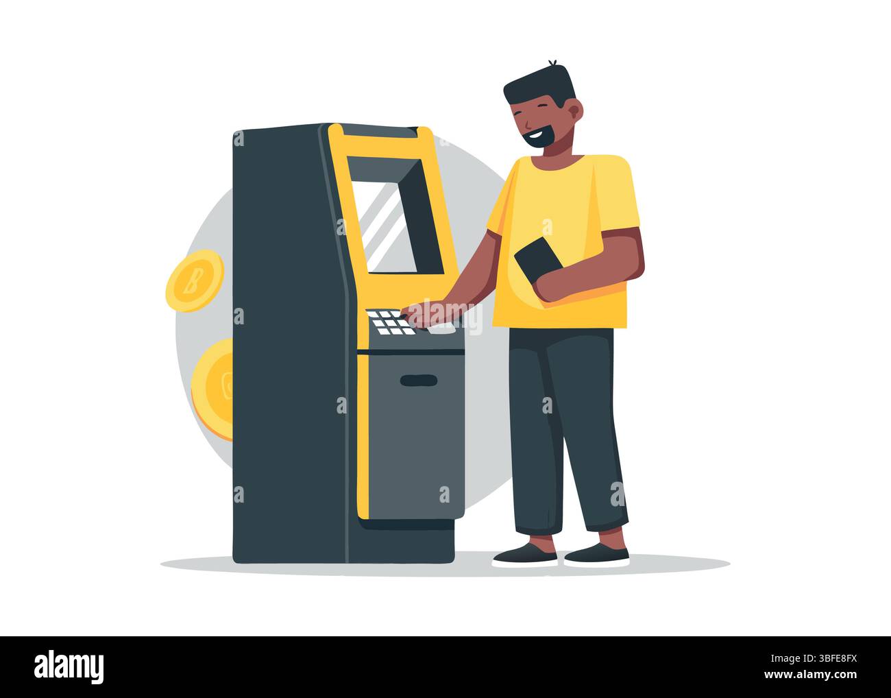 Man Using ATM Machine Illustration Money Finance Transaction Banking Mobile Payment Contactless ...