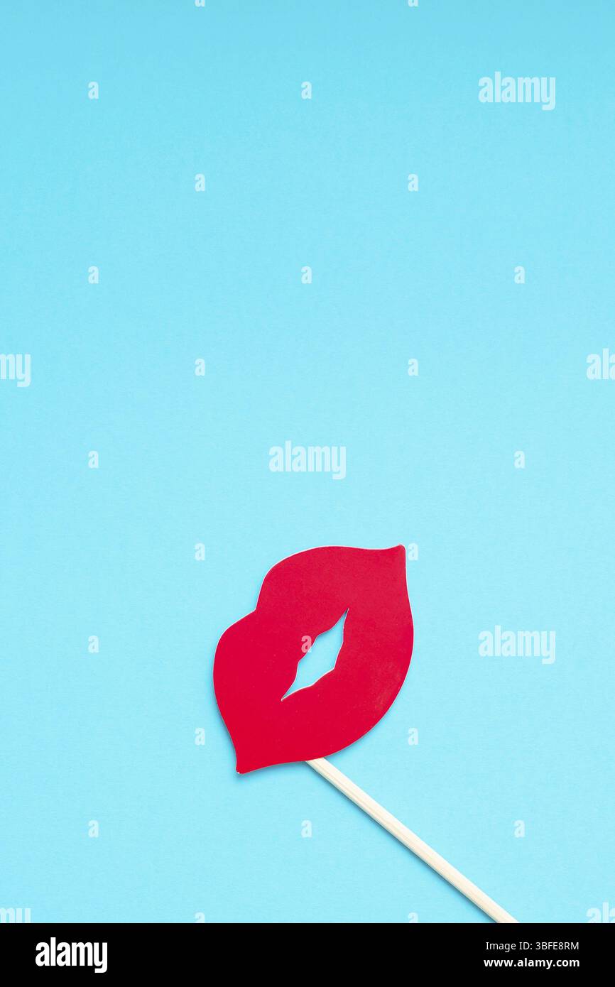 Creative overhead top view retro stylish red paper photo booth props ...