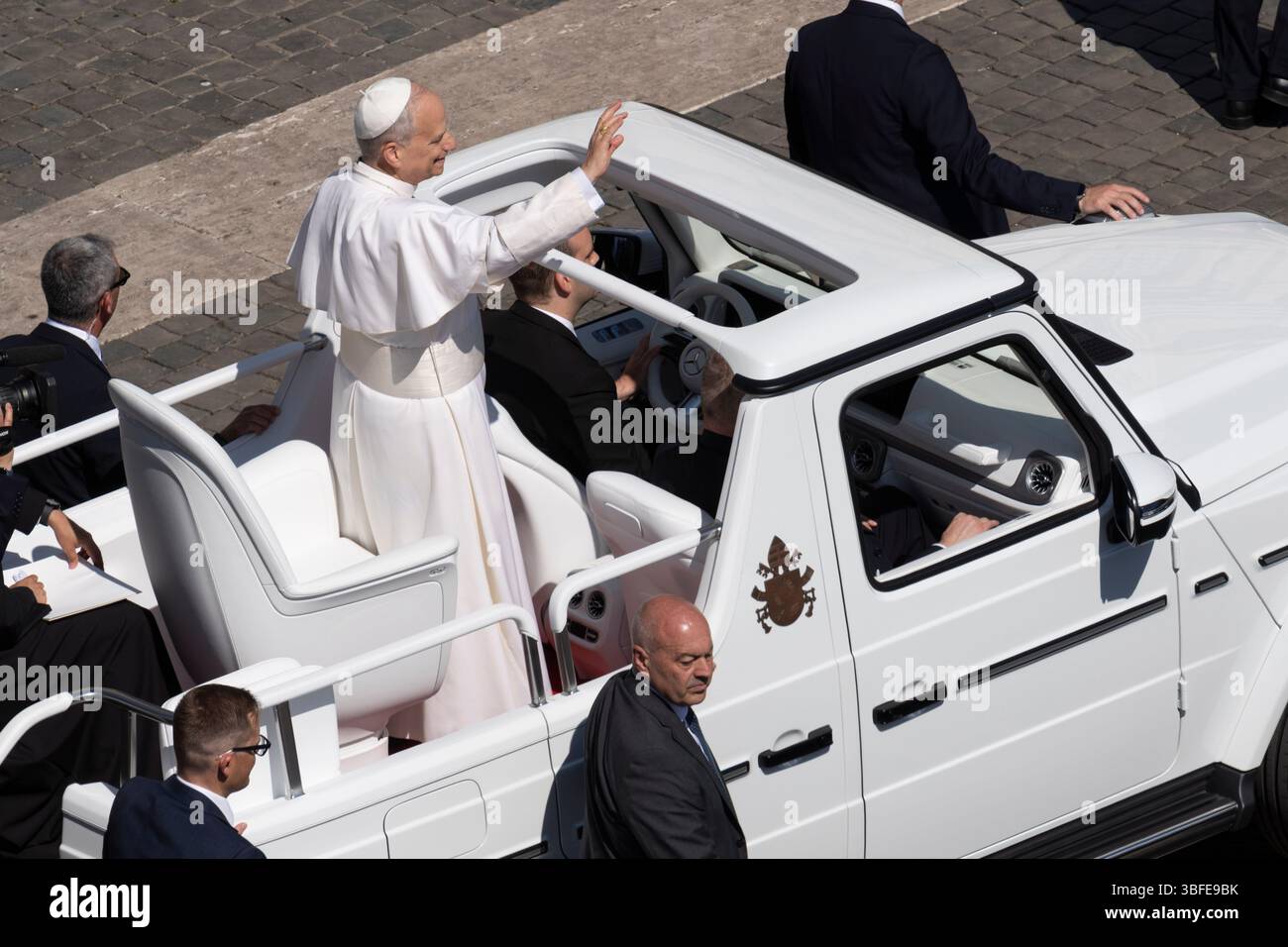 Vatican City. 1st June 2025. Pope Leo XIV onboard the "Popemobile" at ...