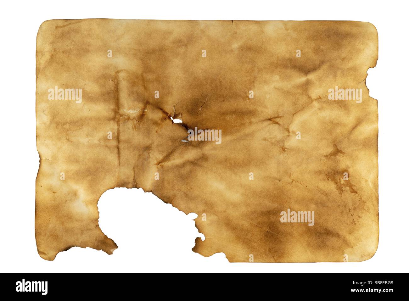 Burned old sheet of paper on a transparent background. Texture of old ...