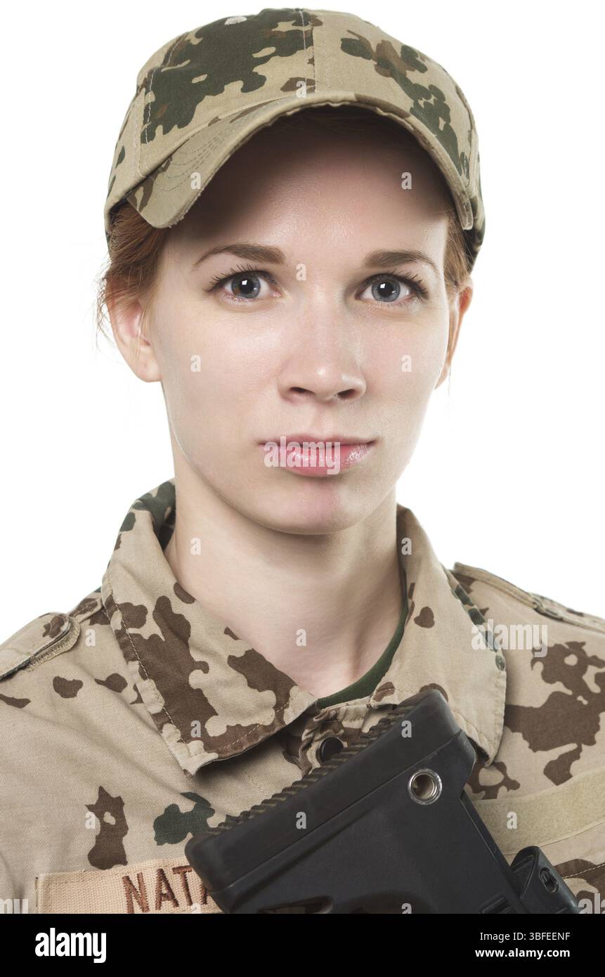 NATO soldier. Military woman isolated over white background Stock Photo ...