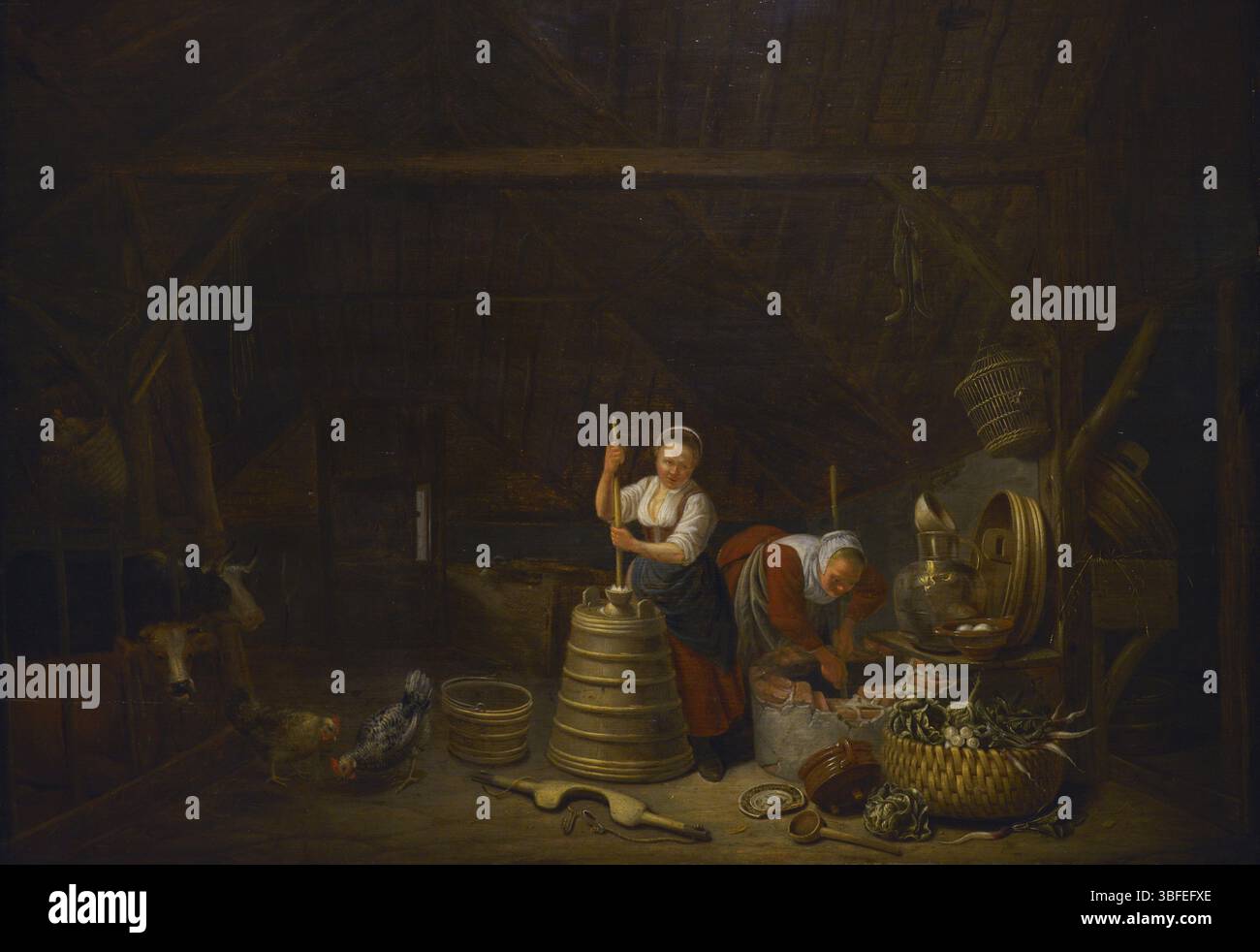 Farmer crouching feeding hens inside hi-res stock photography and ...