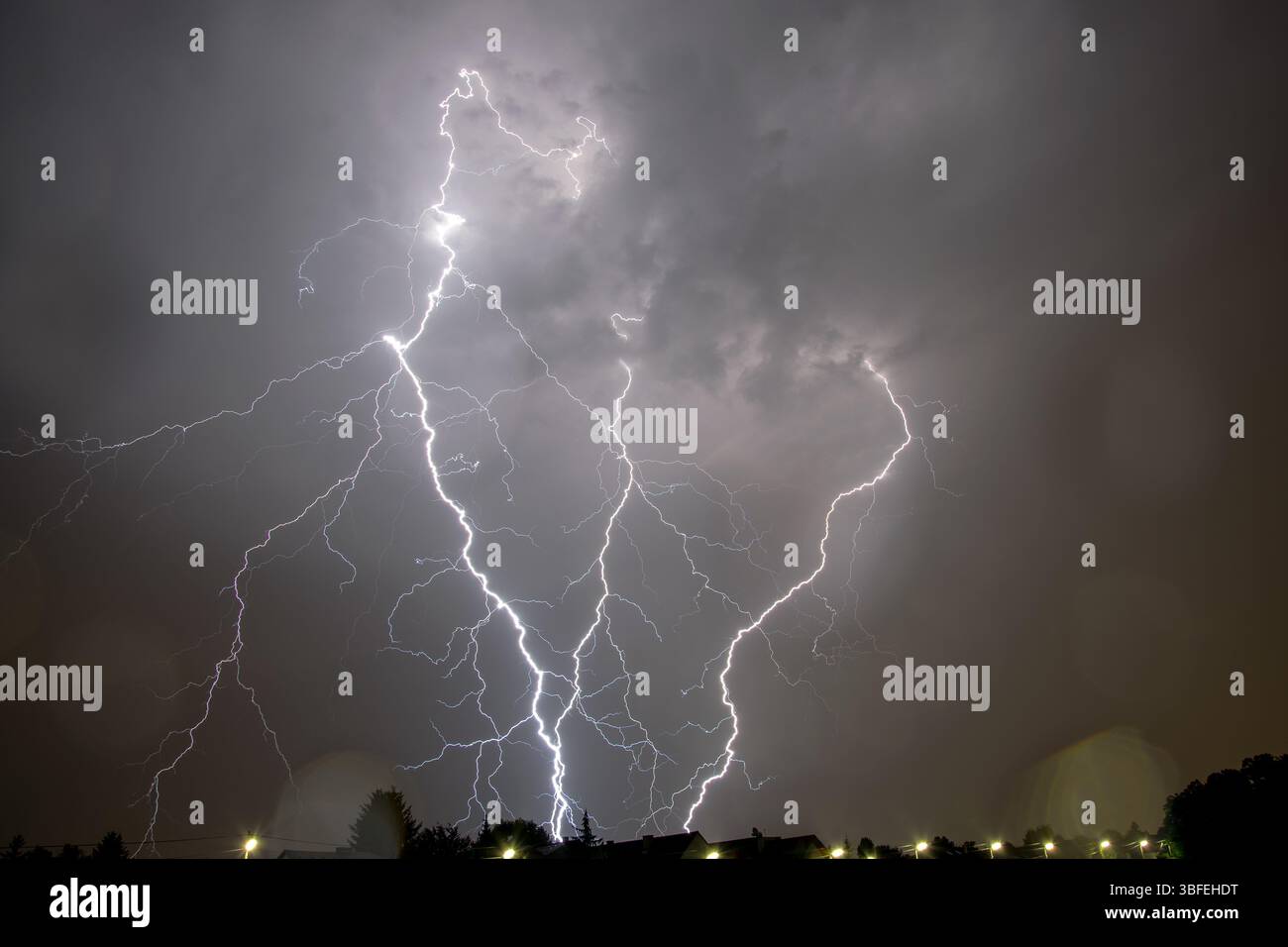 Night Thunderstorm with Multiple Lightning Strikes and Dark Sky Stock ...