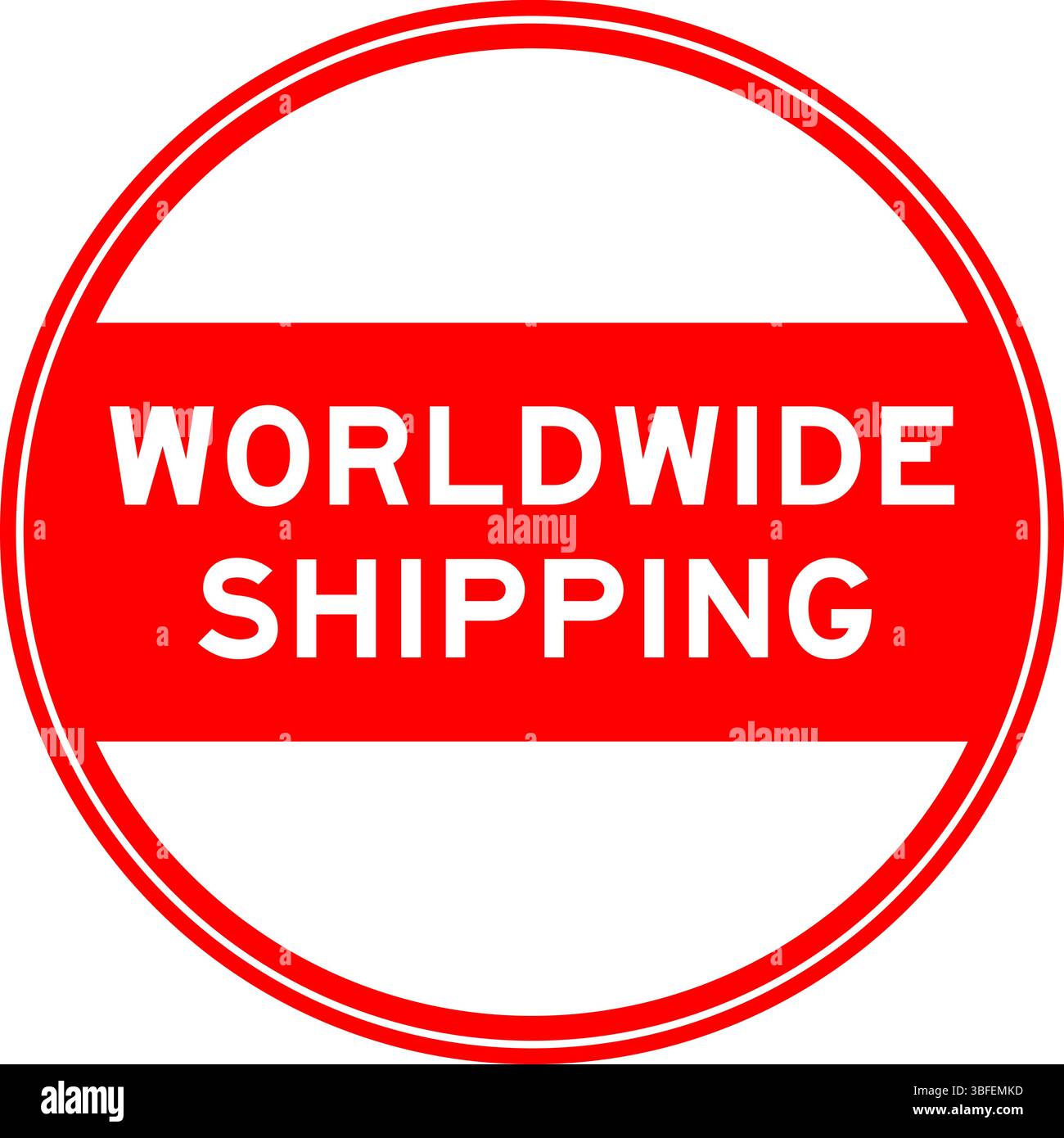 Red color round seal sticker in word worldwide shipping on white ...
