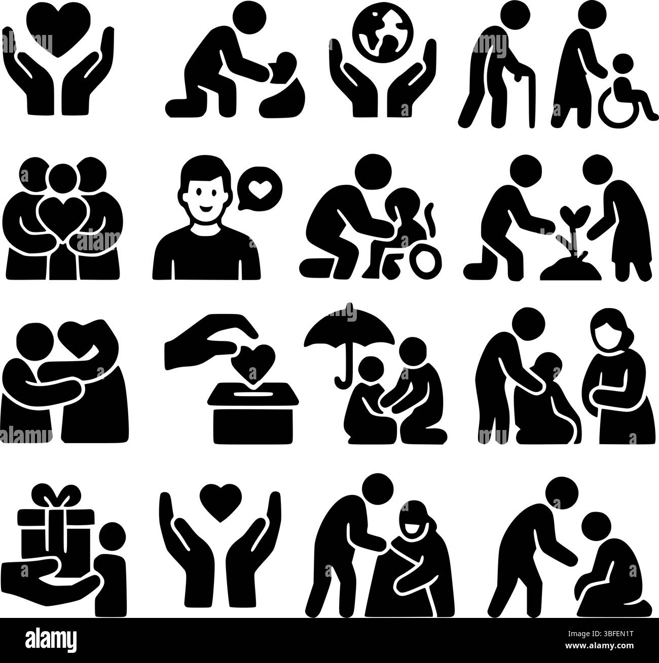 Charity and Social Care Icon Set – Compassion, Volunteering and ...