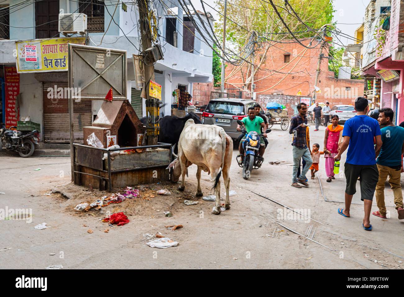 Street scene in Mata Chowk, Rangpuri, Mahipalpur district, a suburb in ...