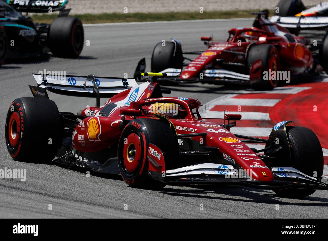 Ferrari driver Lewis Hamilton of Britain steers his car during the ...