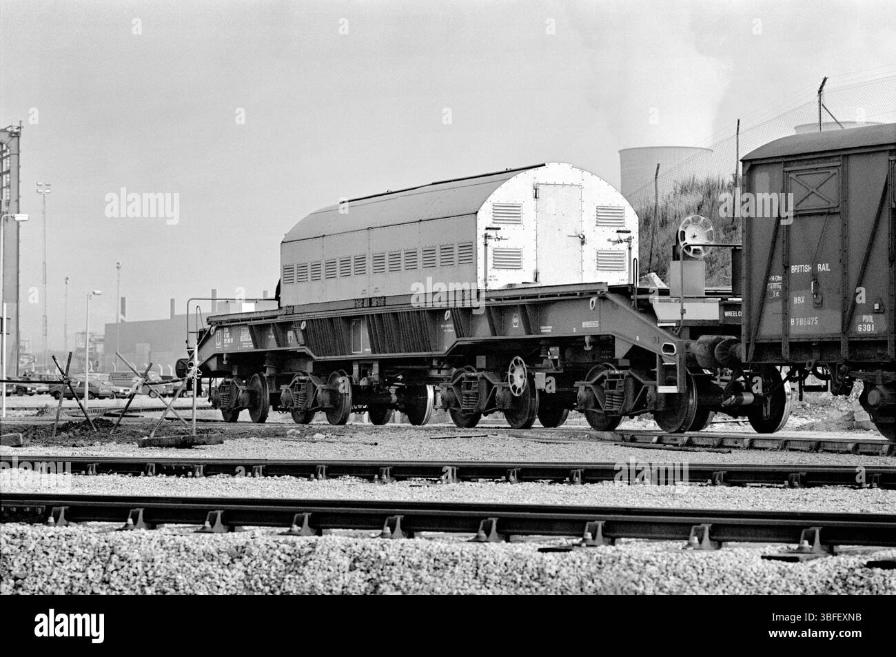 A rail wagon transporting an NTL nuclear fuel flask - concealed beneath ...