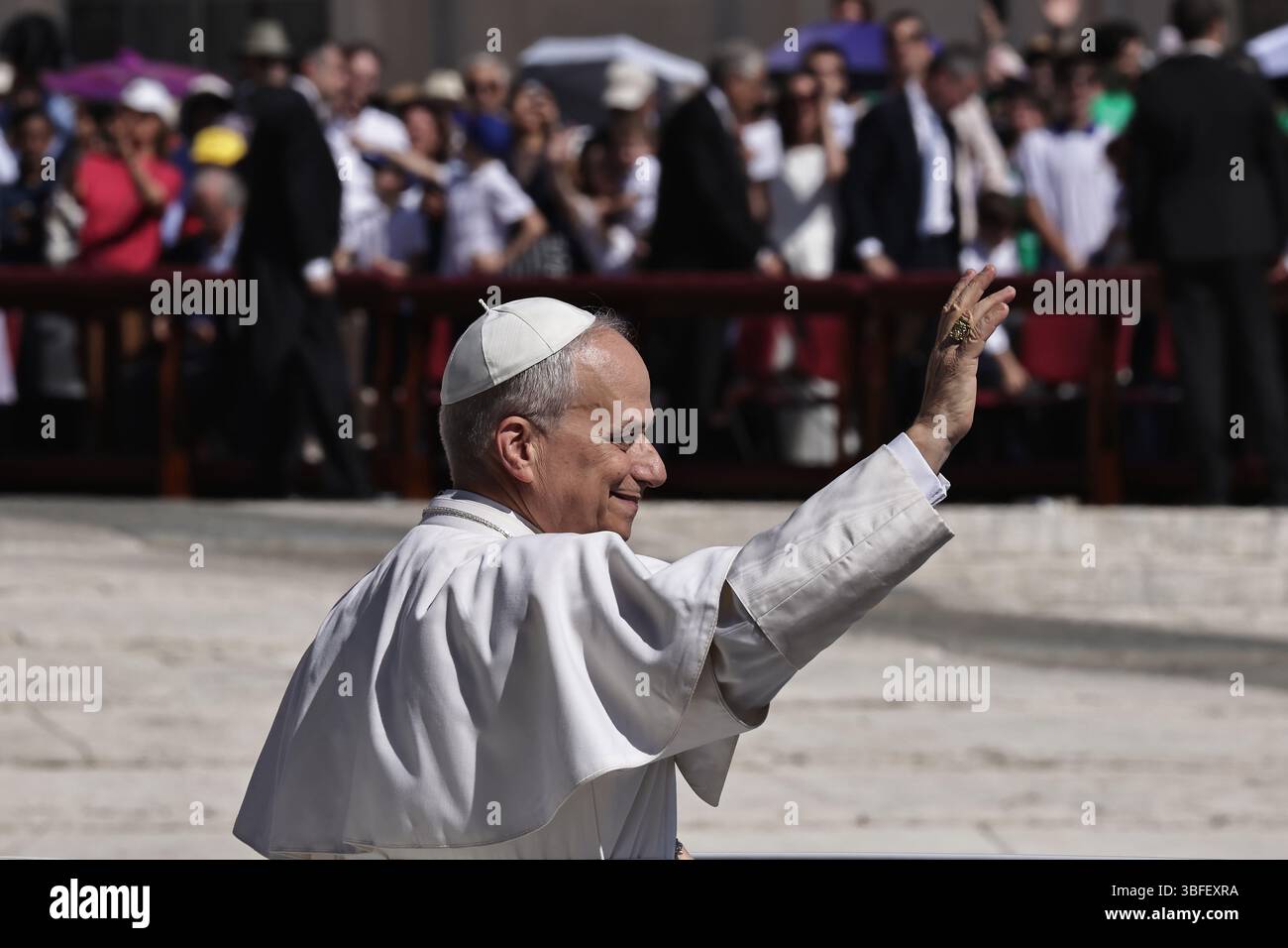 June 1, 2025. Vatican City State: POPE LEO XIV after a tour in the Popemobile among the faithful ...