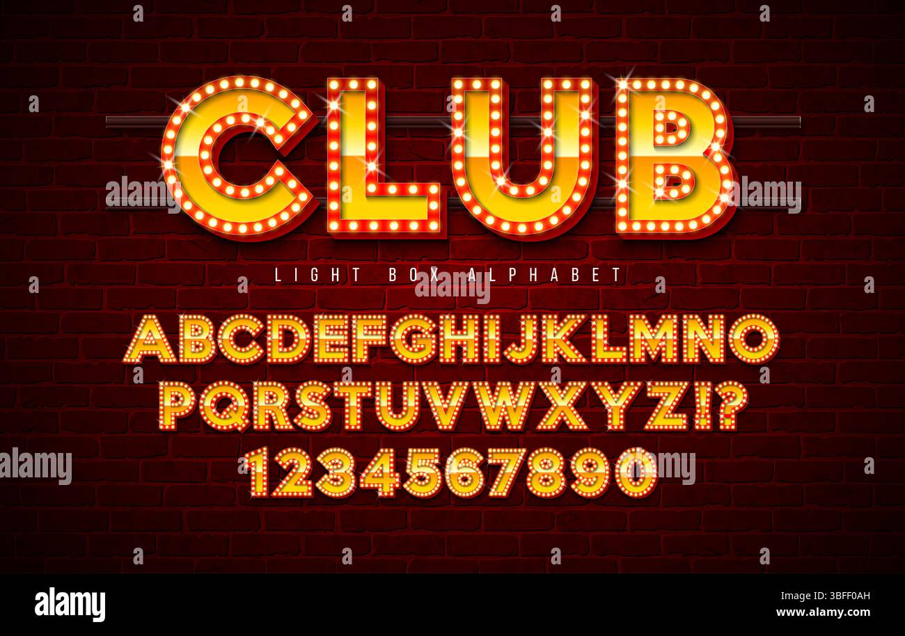 Light Bulb Alphabet with Red Frame Box and Shadow on Vintage Brick Wall ...