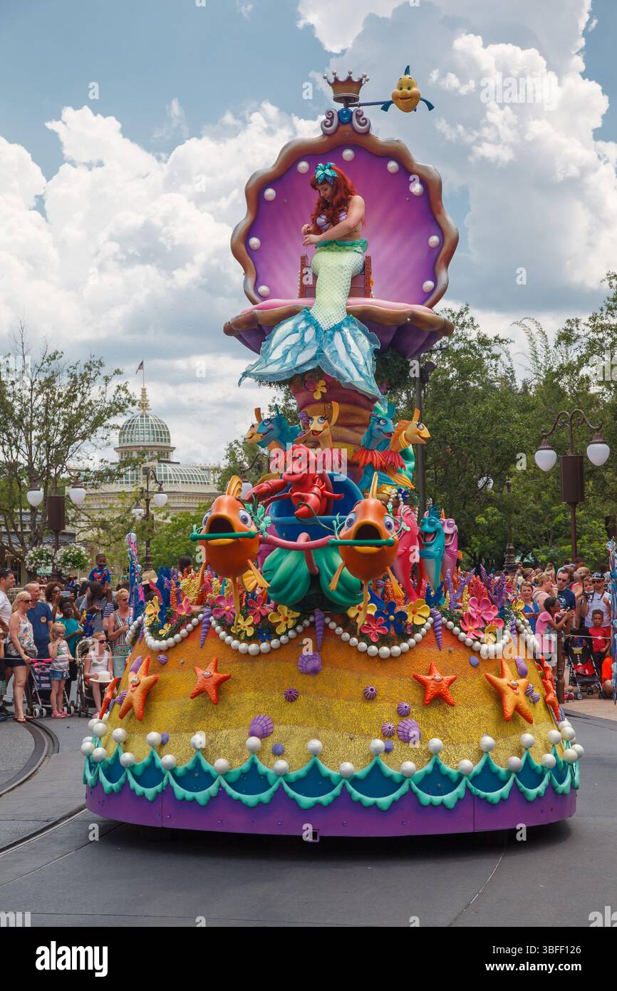 The Ariel little mermaid car at the Festival of Fantasy Parade at ...