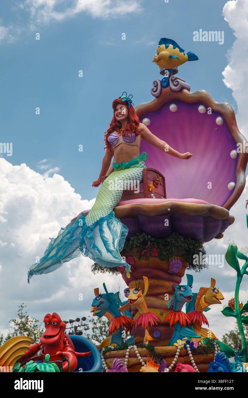 The Ariel little mermaid car at the Festival of Fantasy Parade at ...