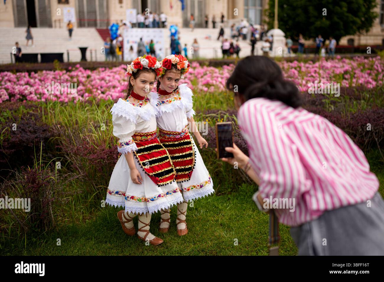 Students of a dance school pose for a photograph outside Romania's ...