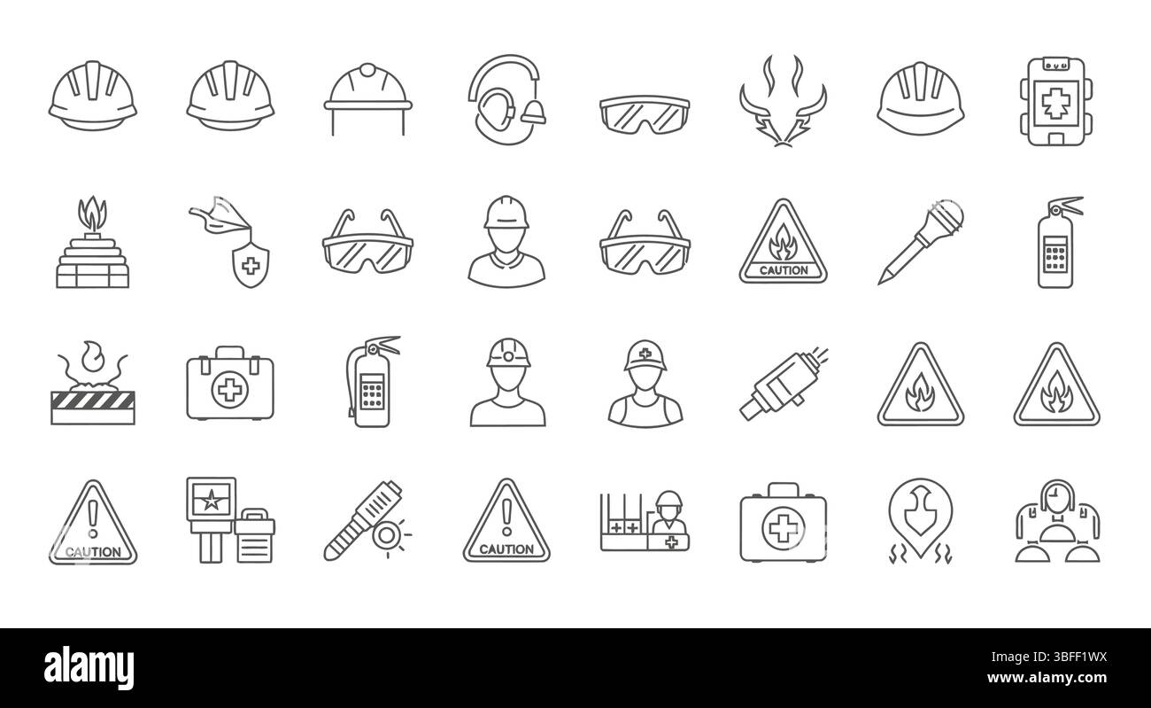 Set of Linear Work Safety Vector Icons, Icon Sheet Stock Vector Image ...