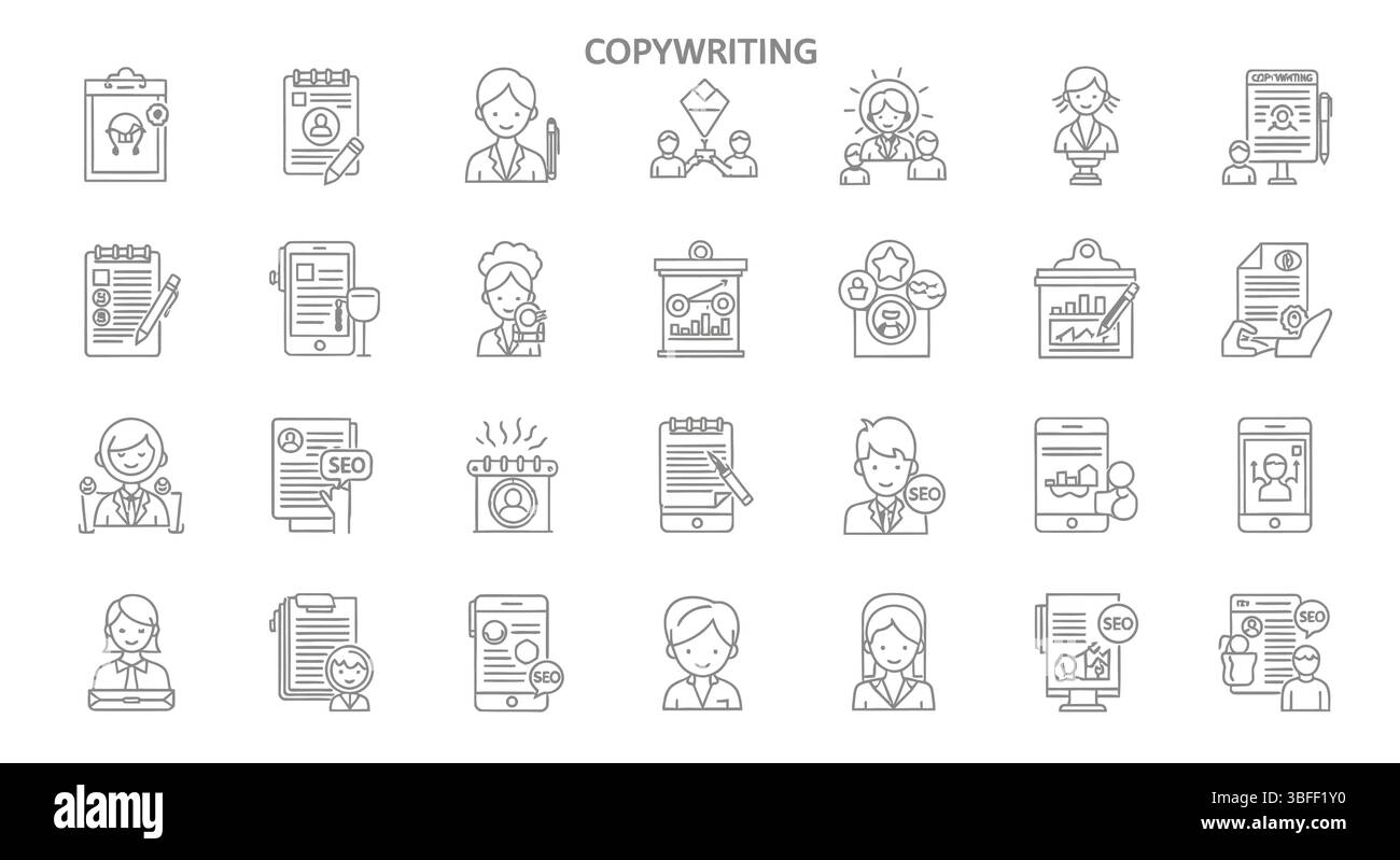 Set of Linear Copywriting Vector Icons, Icon Sheet Stock Vector Image & Art - Alamy