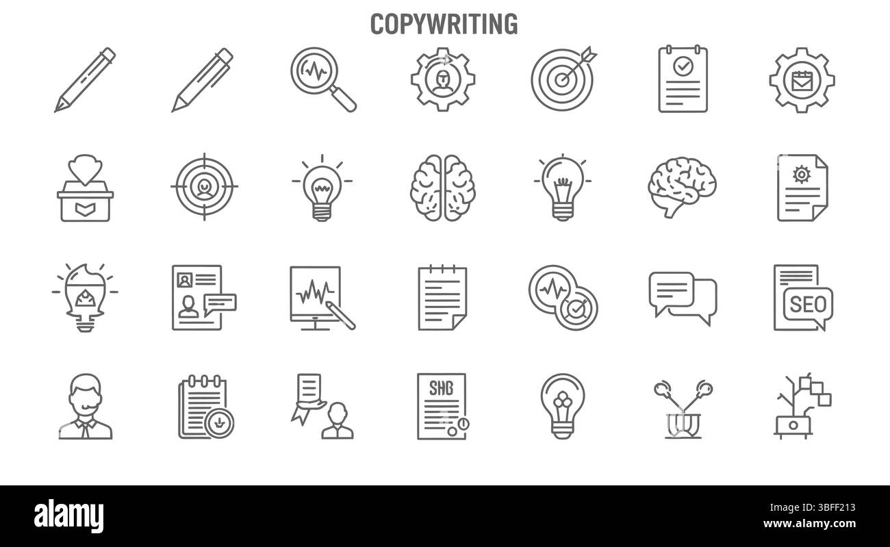 Set of Linear Copywriting Vector Icons, Icon Sheet Stock Vector Image ...