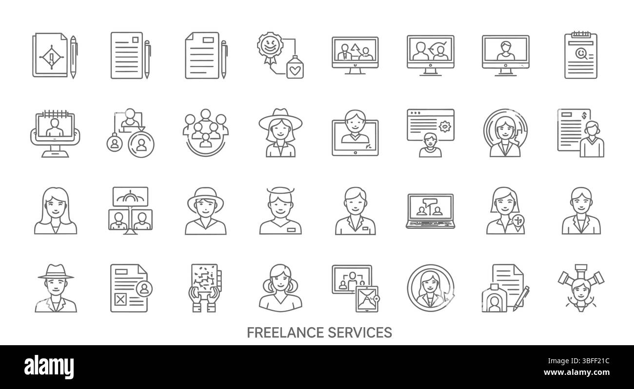 Set of Linear Freelance Vector Icons, Icon Sheet Stock Vector Image & Art - Alamy