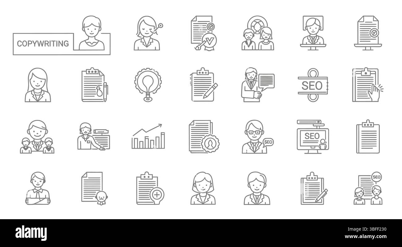 Set of Linear Copywriting Vector Icons, Icon Sheet Stock Vector Image & Art - Alamy