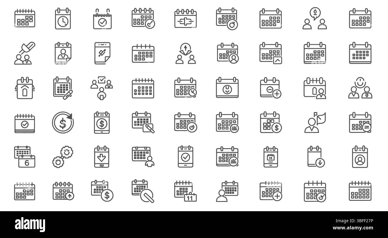 Set of Linear Calendar Vector Icons, Icon Sheet Stock Vector Image ...