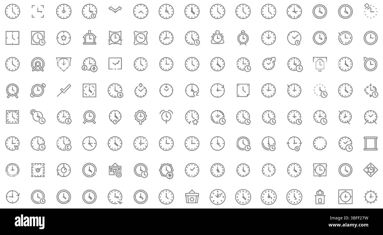 Set of Linear Clock Vector Icons, Icon Sheet Stock Vector Image & Art ...