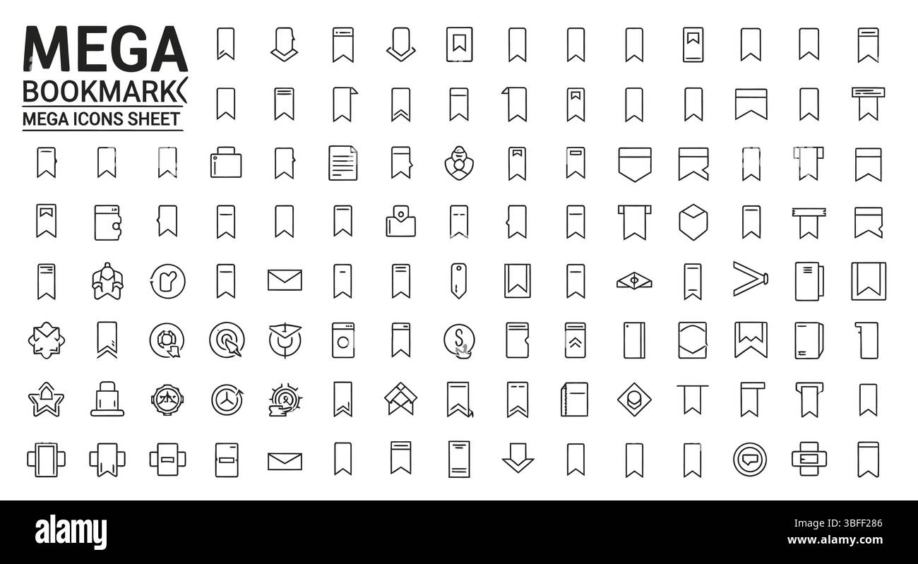 Set of Linear Bookmark Vector Icons, Icon Sheet Stock Vector Image ...