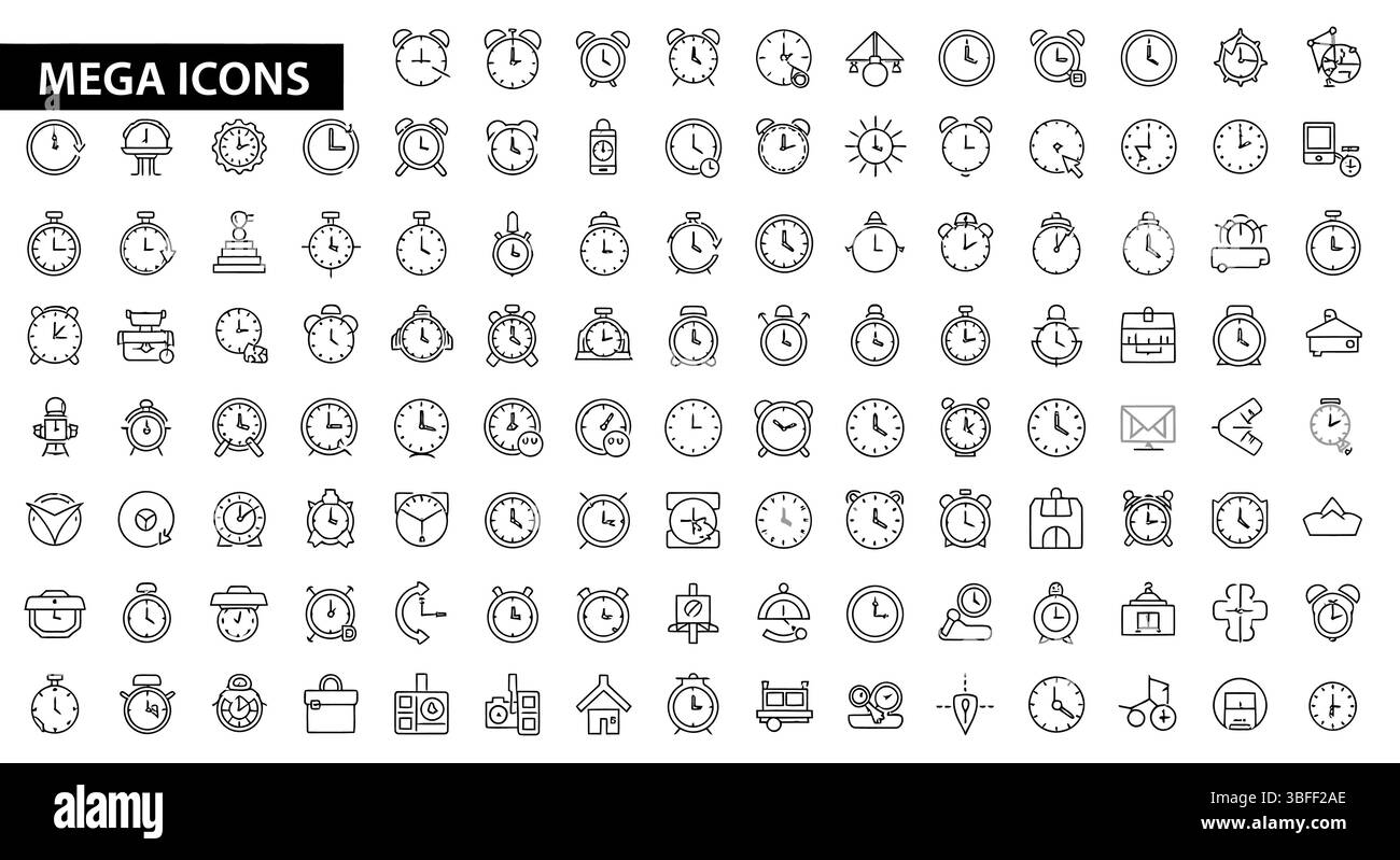 Set of Linear Clock Vector Icons, Icon Sheet Stock Vector Image & Art ...