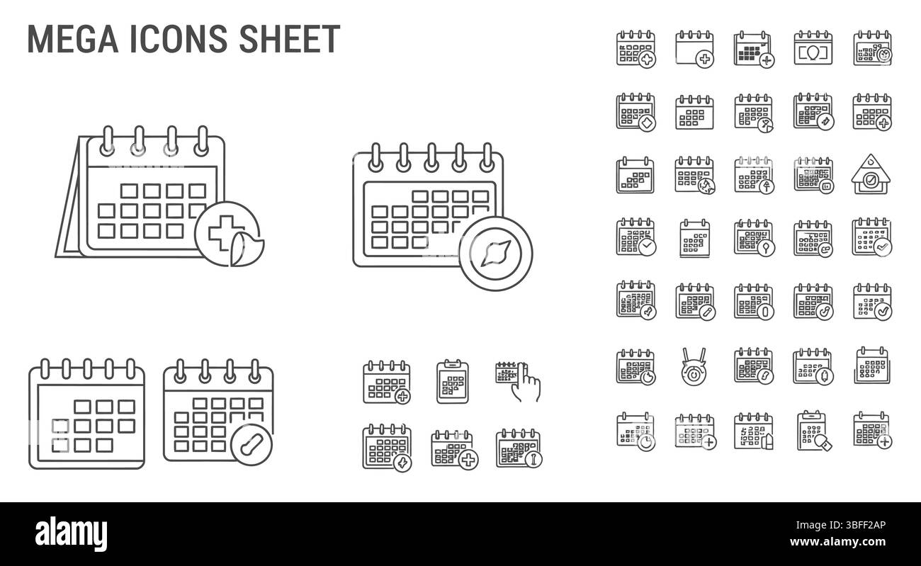 Set of Linear Calendar Vector Icons, Icon Sheet Stock Vector Image & Art - Alamy