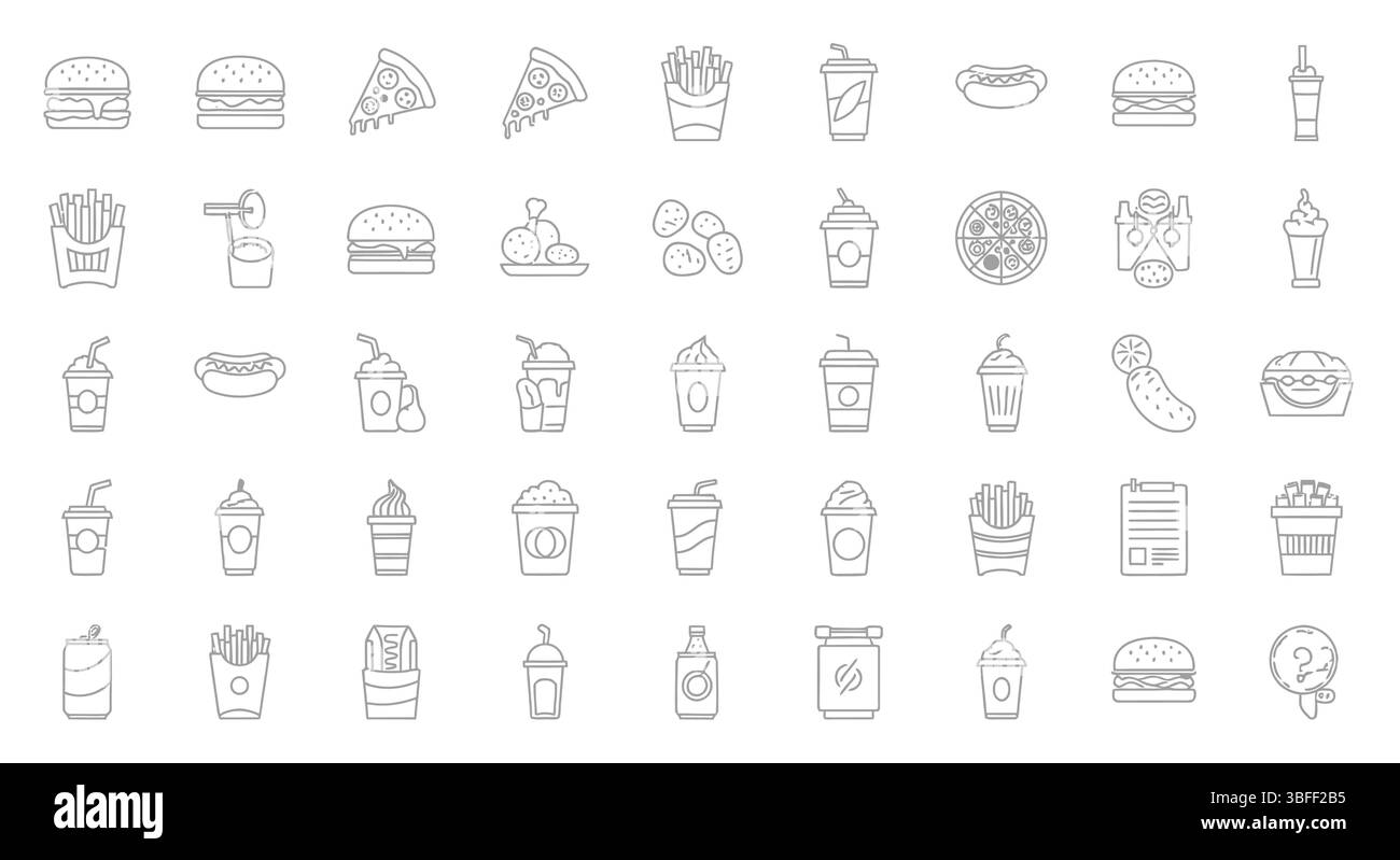 Set of Linear Fast Food Vector Icons, Icon Sheet Stock Vector Image ...