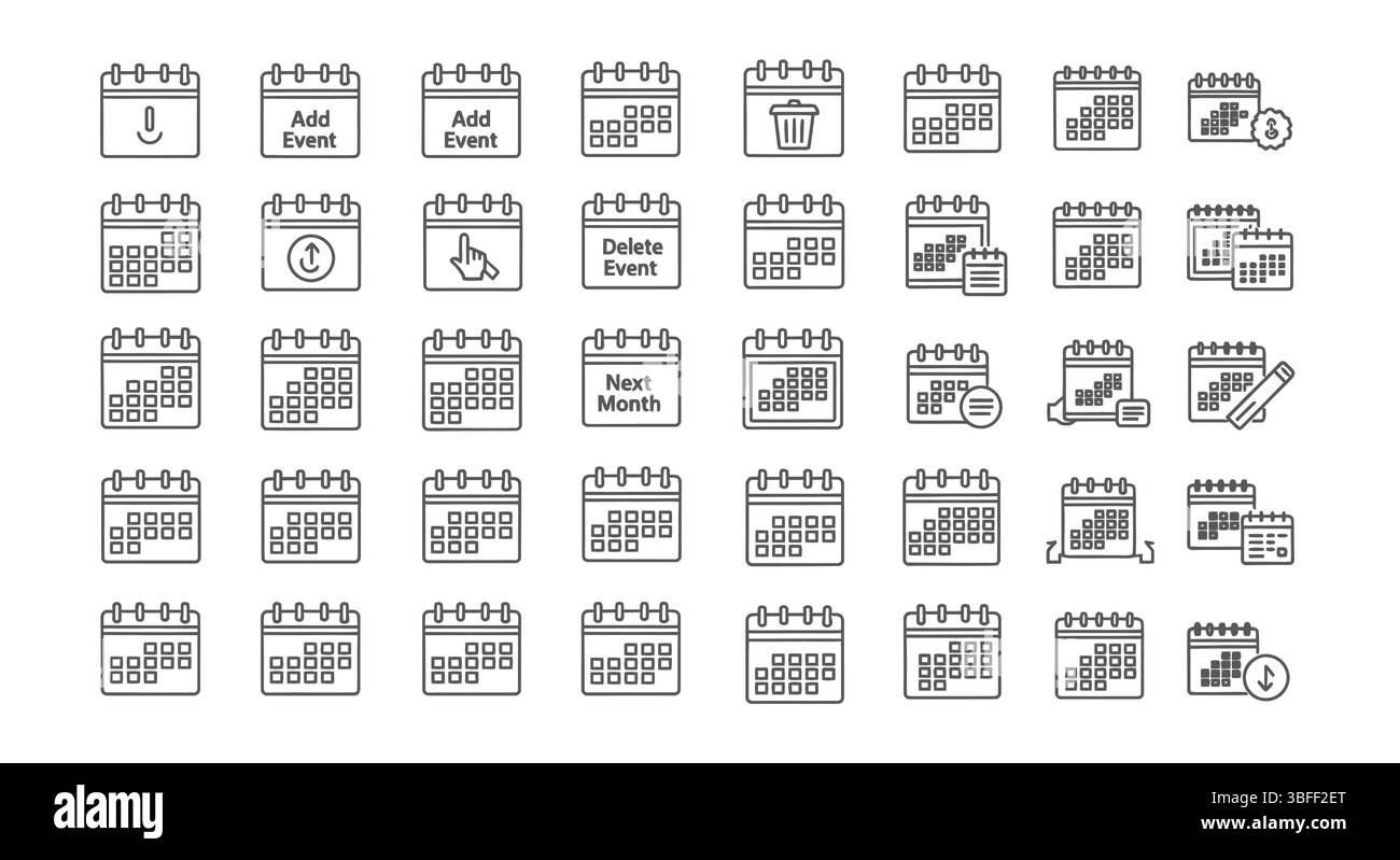 Set of Linear Calendar Vector Icons, Icon Sheet Stock Vector Image ...
