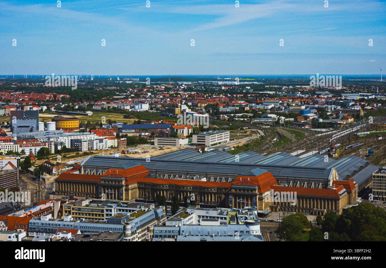 Aerial view of Leipzig central train station and cityscape Stock Photo ...